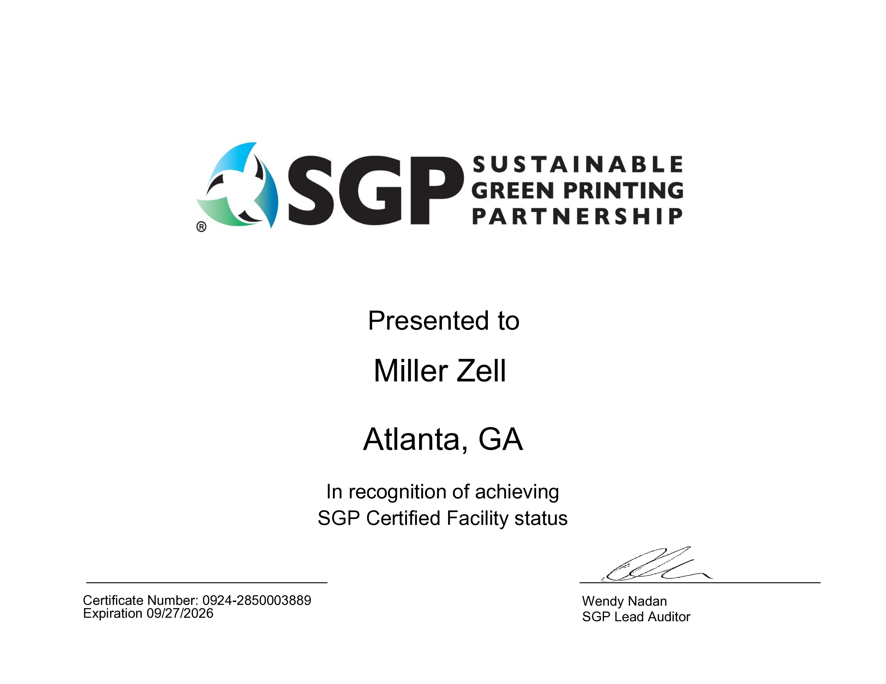 SGP Certification | Miller Zell
